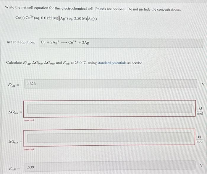 Solved Write the net cell equation for this electrochemical | Chegg.com