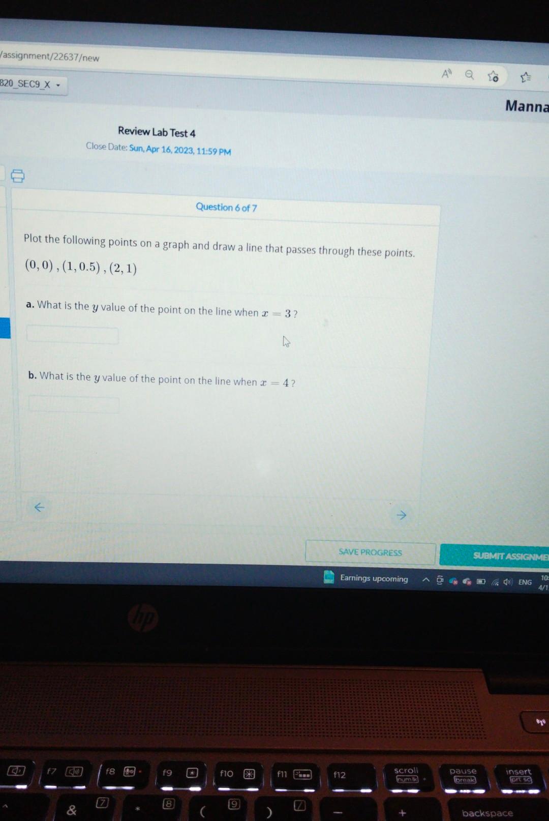 Solved Plot the following points on a graph and draw a line | Chegg.com