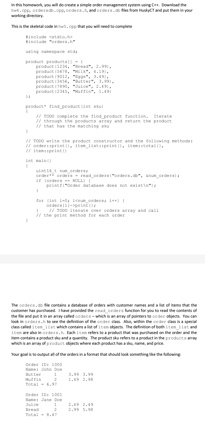 Solved In this homework, you will do create a simple order | Chegg.com