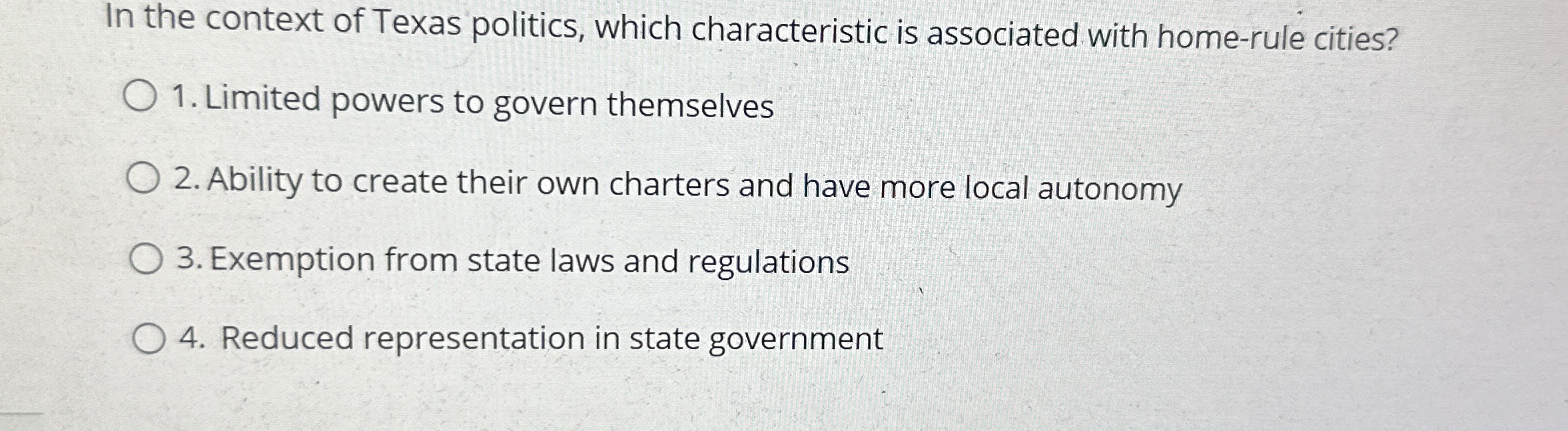 Solved In the context of Texas politics, which | Chegg.com