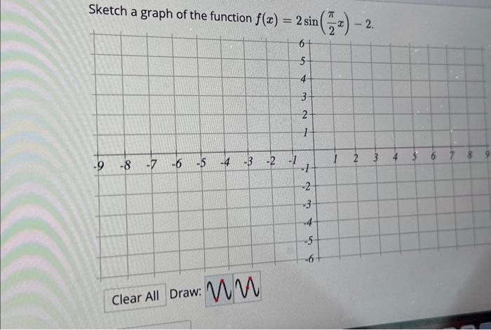 Solved f(x)=2sin(5πx)−2Based on the graph above, determine | Chegg.com