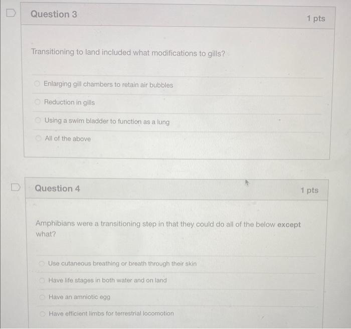 Solved Transitioning to land included what modifications to | Chegg.com