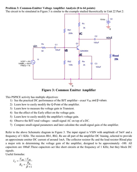 Solved Problem 3: Common-Emitter Voltage Amplifier Analysis | Chegg.com