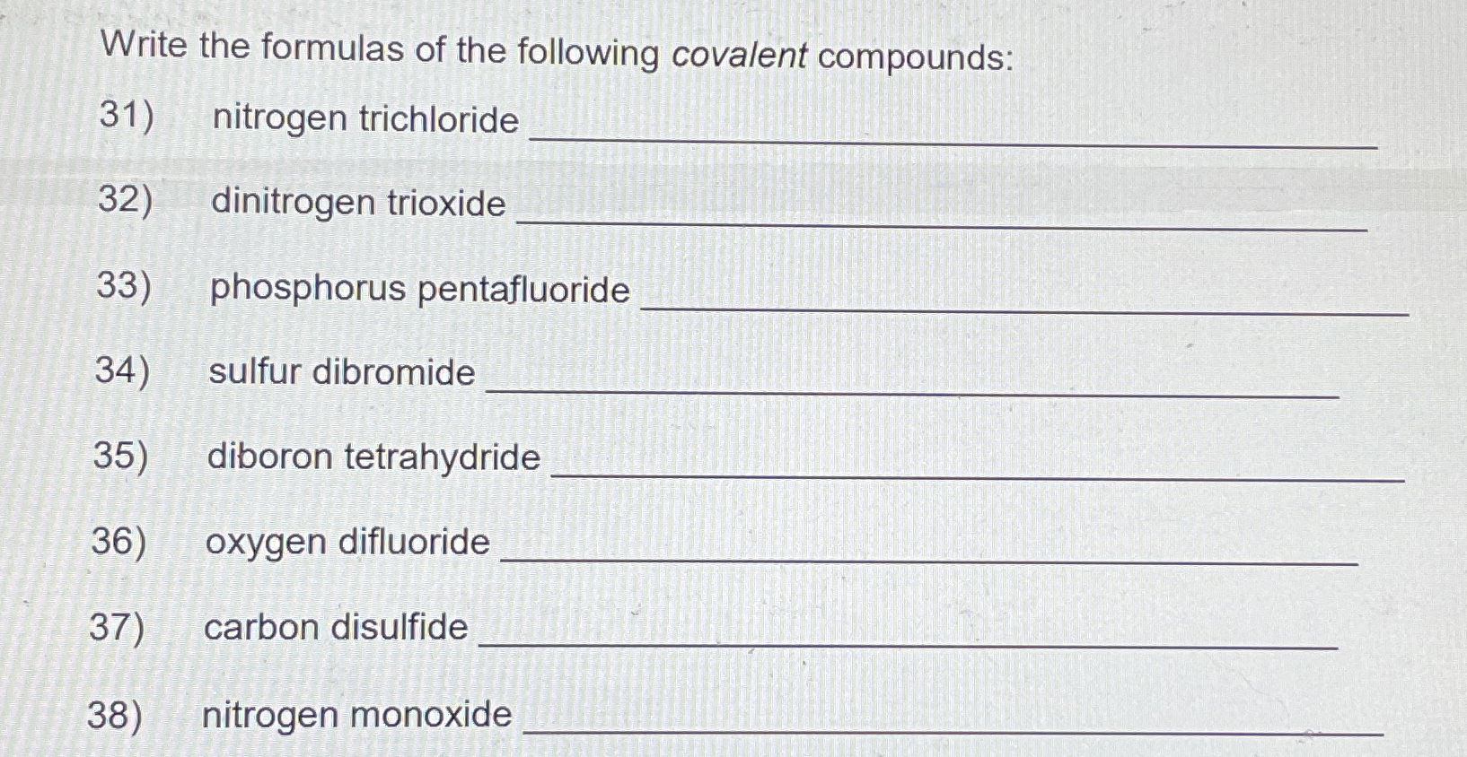 Solved Write the formulas of the following covalent | Chegg.com