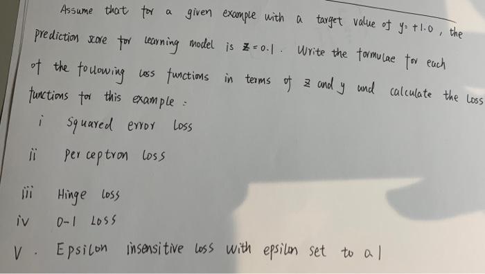Solved Assume that for a given example with a target value | Chegg.com