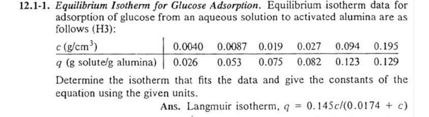 Solved 12.1-1. Equilibrium Isotherm for Glucose Adsorption. | Chegg.com