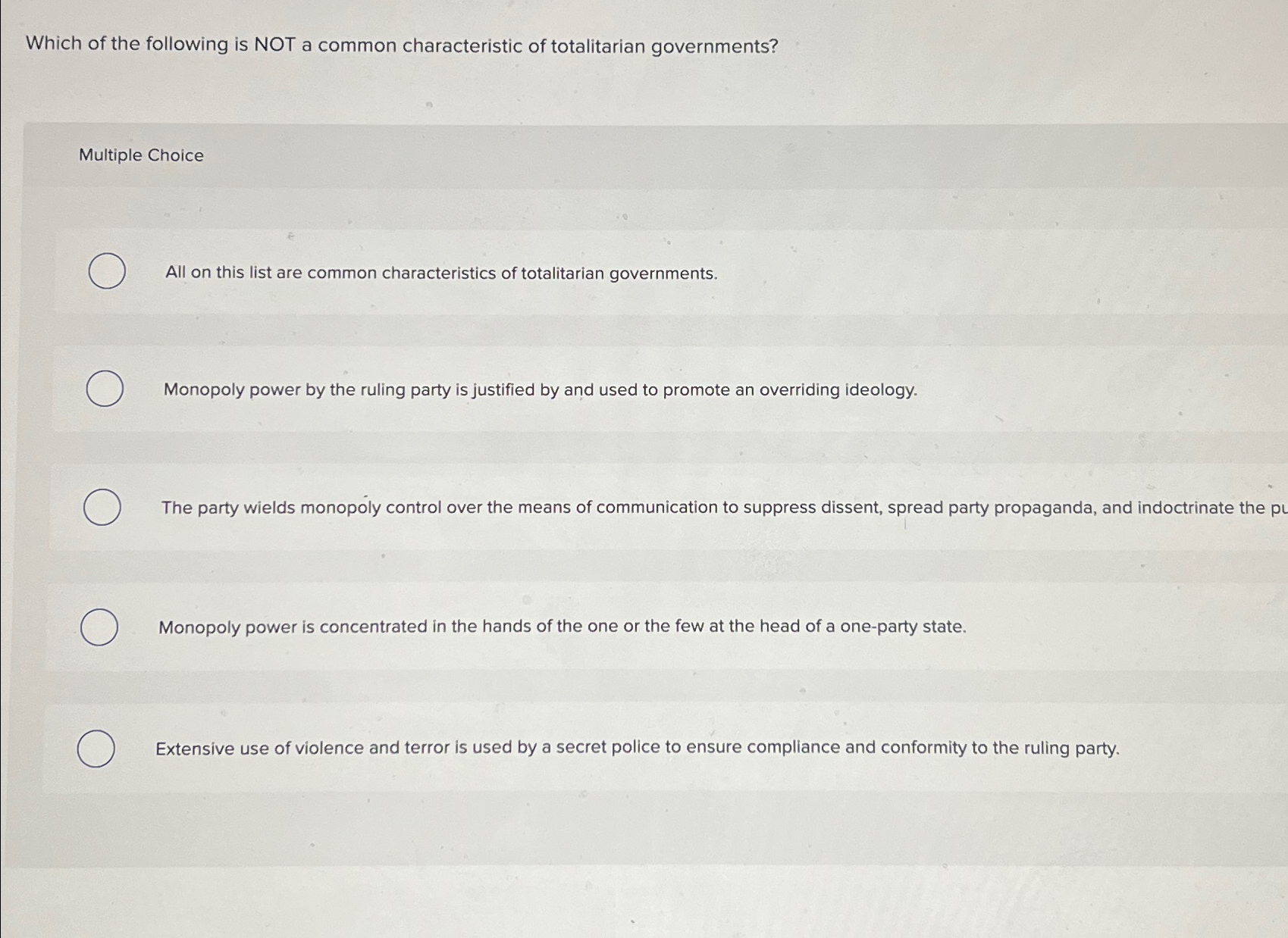 Solved Which of the following is NOT a common characteristic | Chegg.com