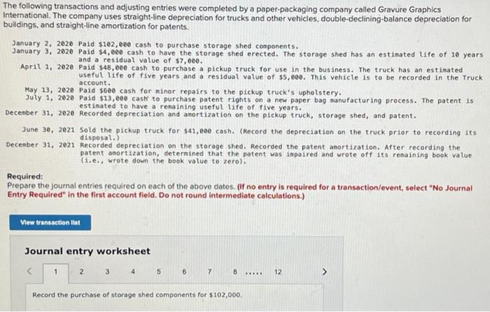 Solved The following transactions and adjusting entries were | Chegg.com