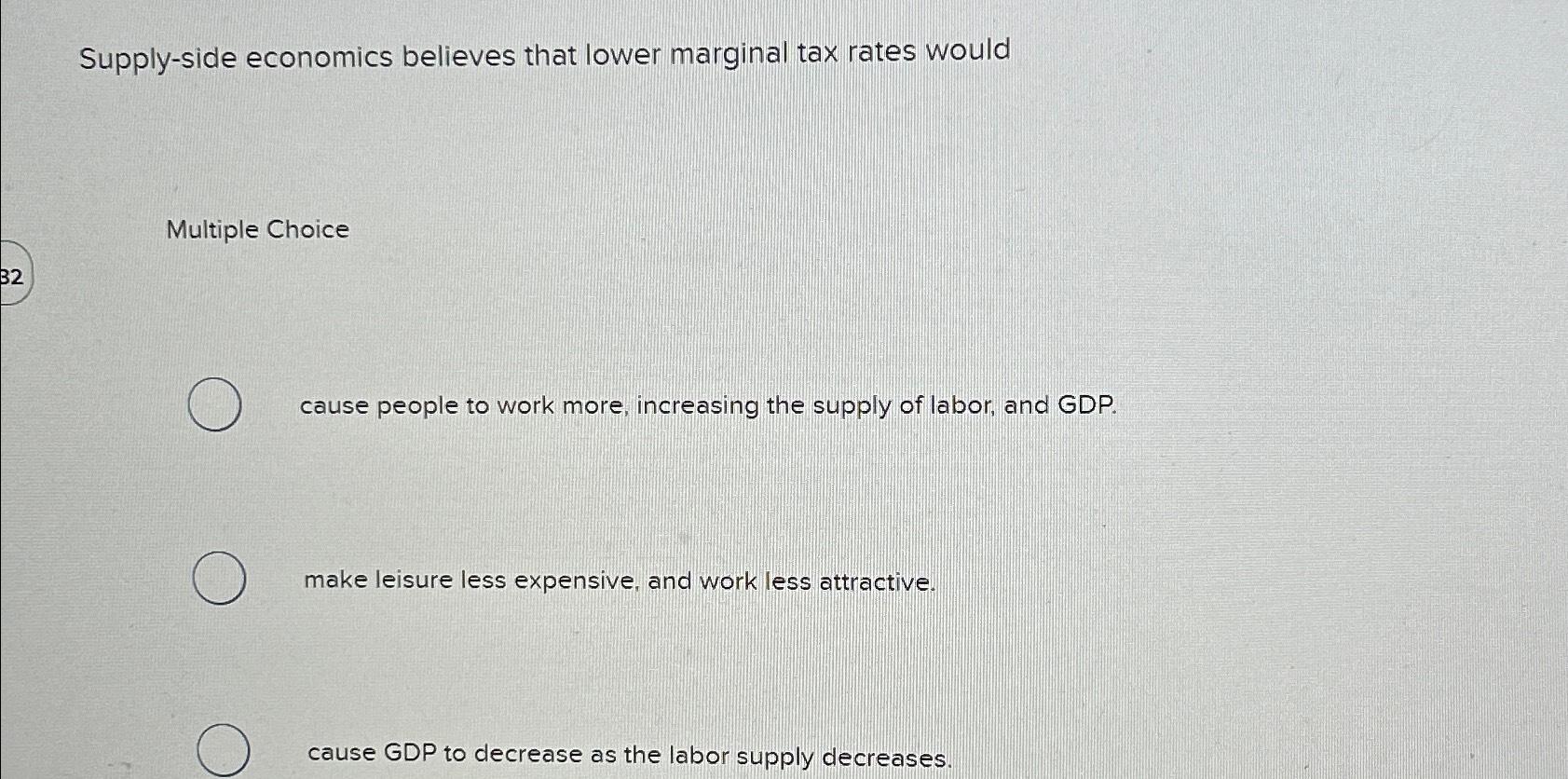 Solved Supply-side economics believes that lower marginal | Chegg.com