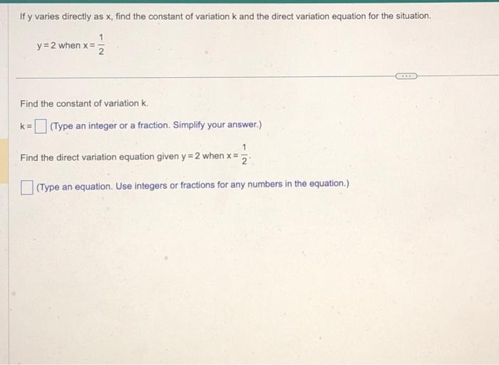 Solved If y varies directly as x, find the constant of | Chegg.com