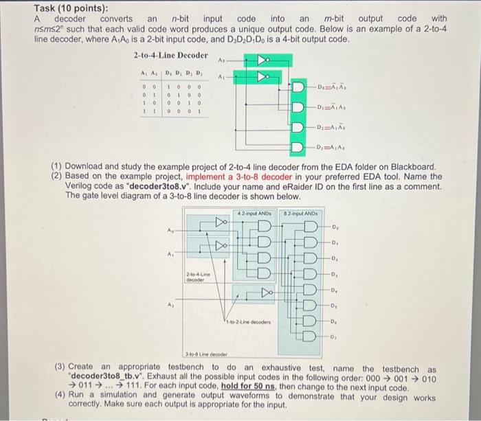 Solved Task (10 points): A decoder converts an n-bit input | Chegg.com