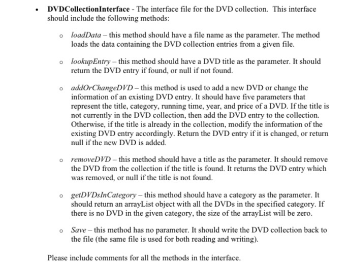 Solved DVD Collection Interface - The interface file for the | Chegg.com