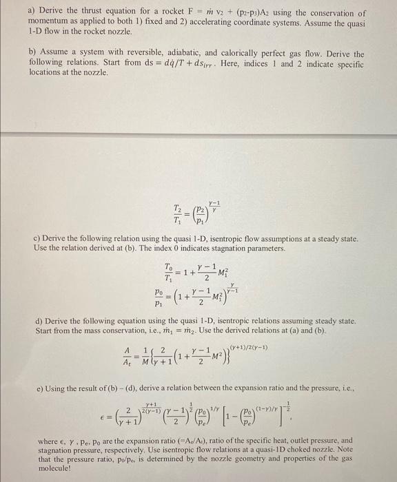 Solved a) Derive the thrust equation for a rocket | Chegg.com