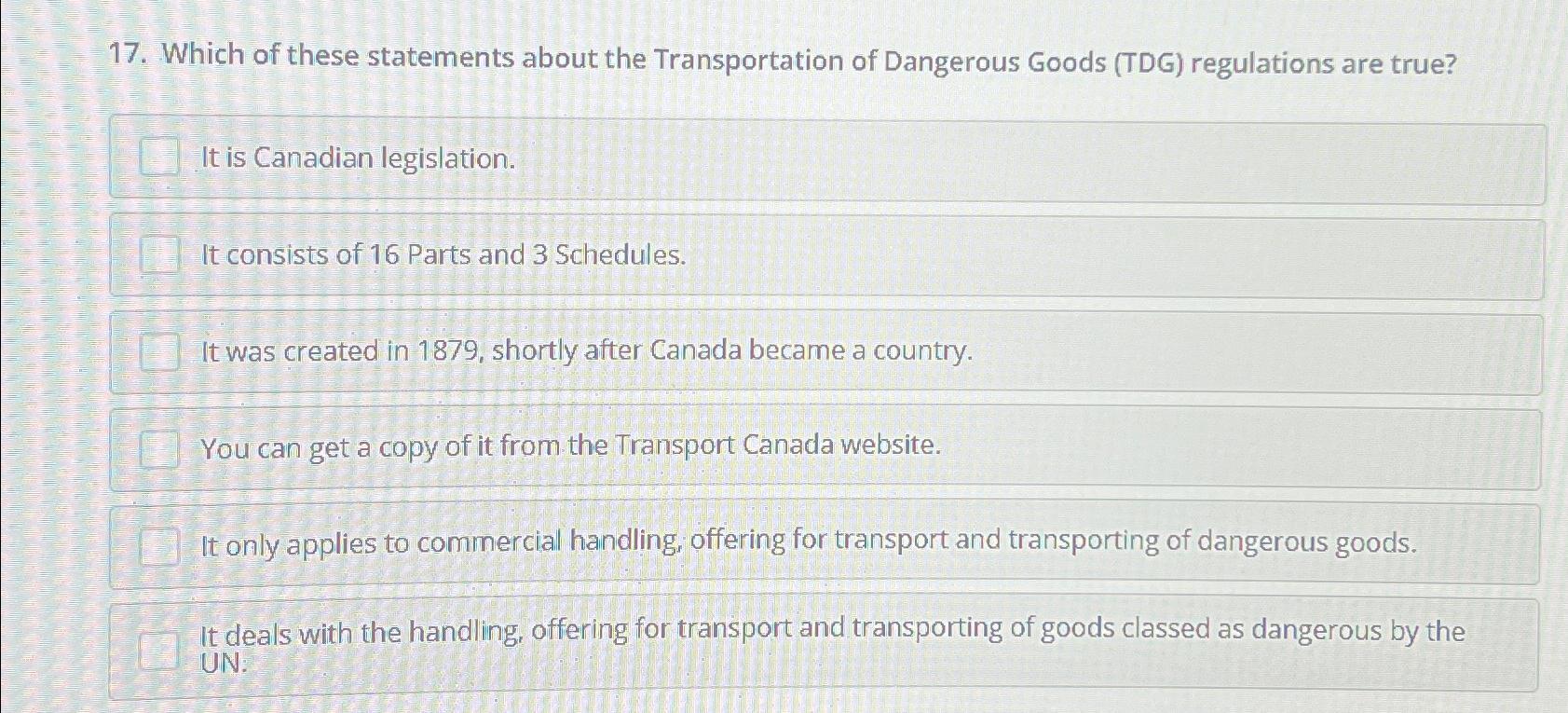 Solved Which of these statements about the Transportation of | Chegg.com