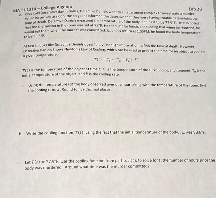 Solved AATH 1314 - College Algebra 2. On a cold December day | Chegg.com
