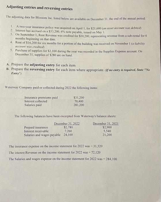 Solved Please Do both -A) and B) Adjusting entry & | Chegg.com