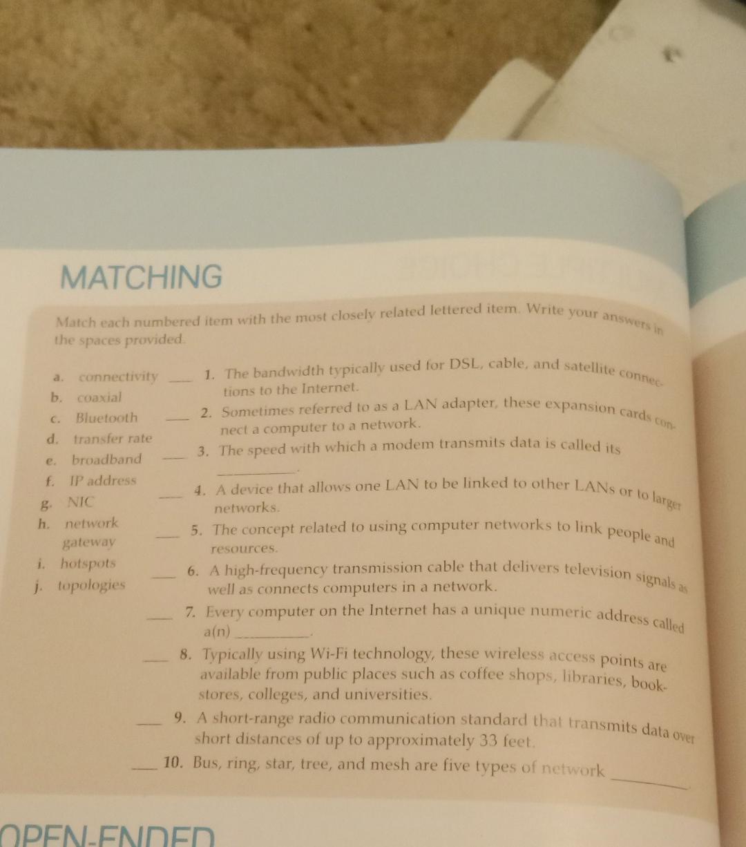 Solved Match each numbered item with the most closely | Chegg.com