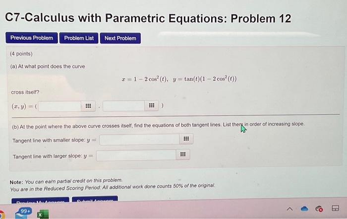Solved 7-Calculus with Parametric Equations: Problem 12 (4 | Chegg.com