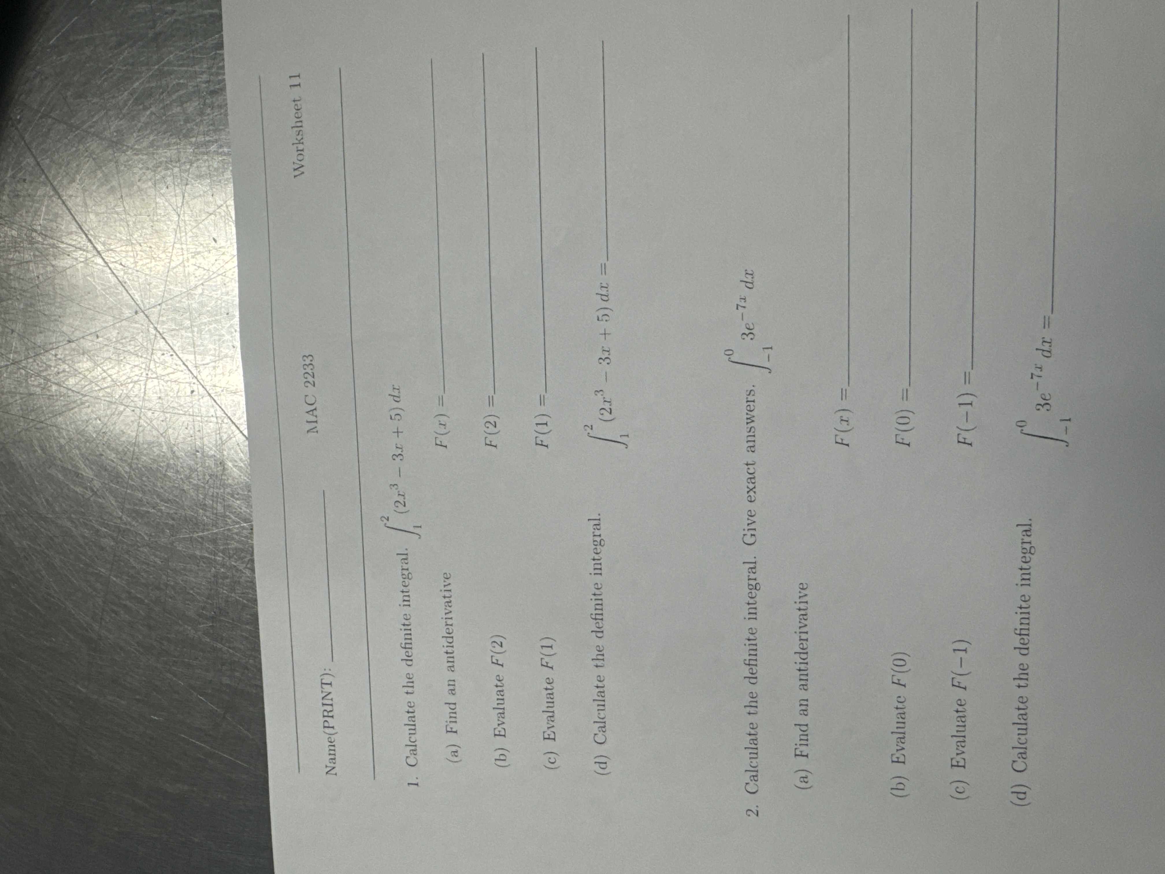 Solved Name(PRINT):Calculate the definite integral. | Chegg.com