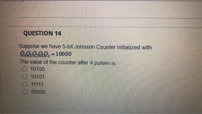 Solved QUESTION 14 Suppose we have 5-bit Johnson Counter | Chegg.com