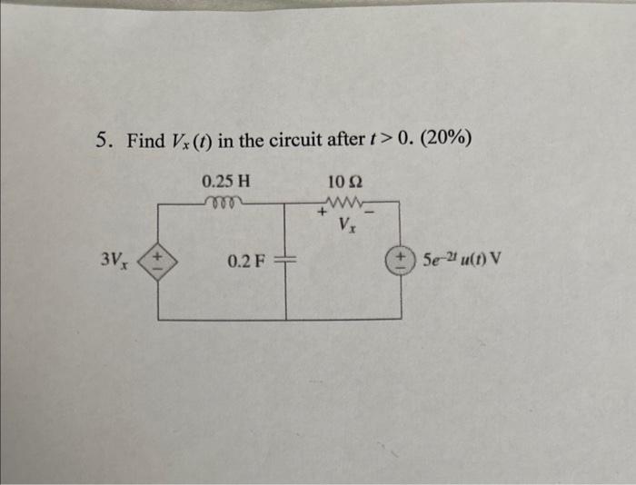 Solved 5. Find Vx(t) in the circuit after t>0.(20%) | Chegg.com