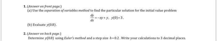 Solved 1. (Answer on front page.) (a) Use the separation of | Chegg.com