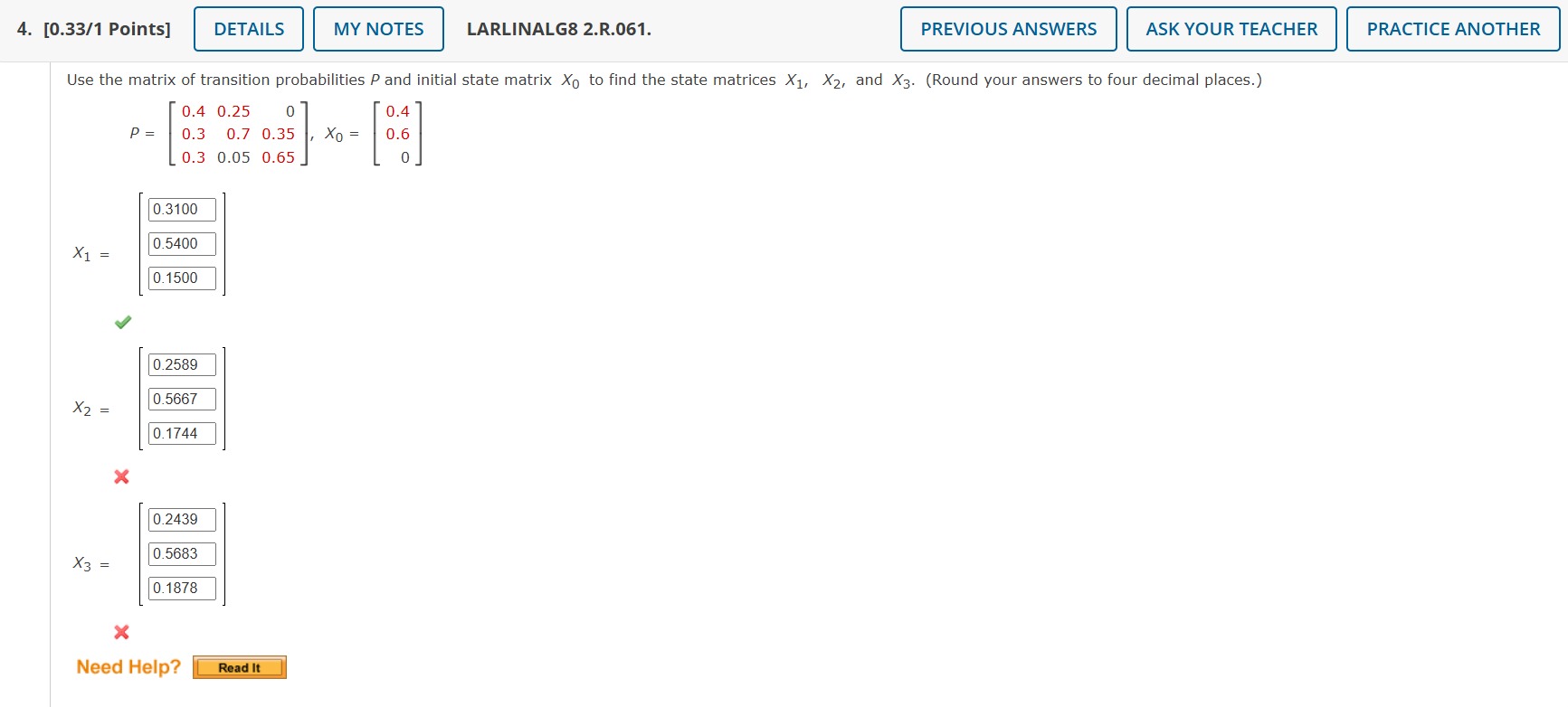 Solved Use the matrix of transition probabilities P ﻿and | Chegg.com