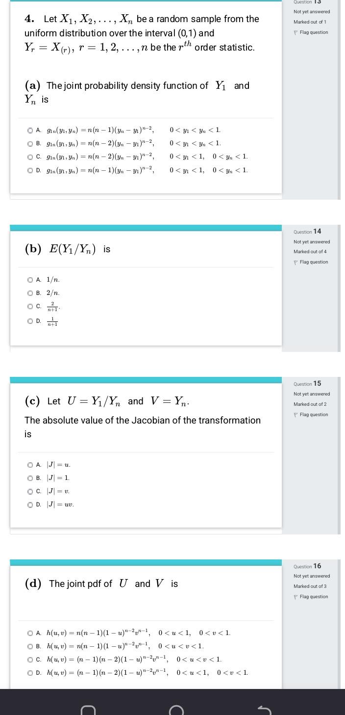 Solved 4. Let X1,X2,…,Xn be a random sample from the uniform | Chegg.com