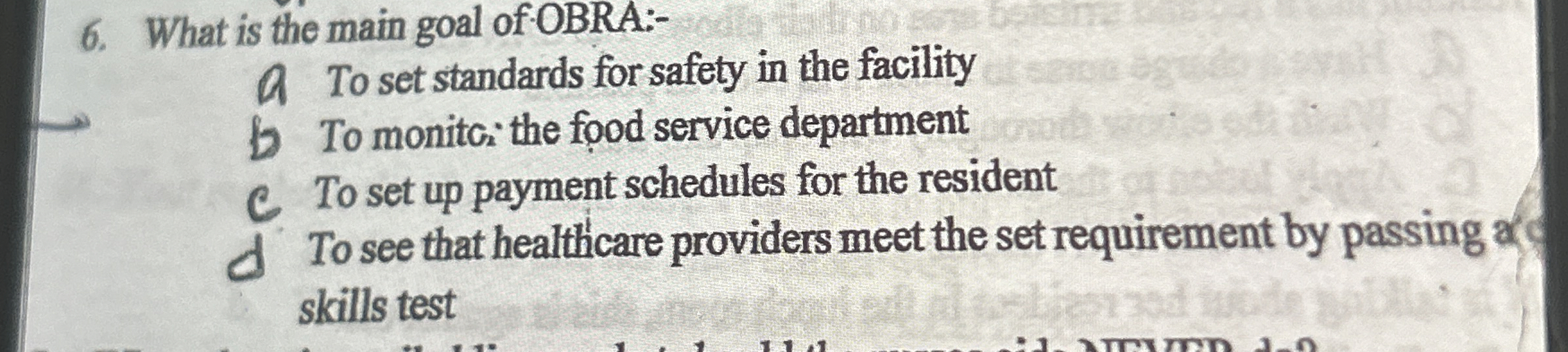 Solved What is the main goal of OBRA:-a To set standards for | Chegg.com