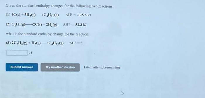 Solved Given the standard enthalpy changes for the following | Chegg.com