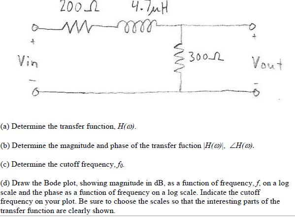 Solved Determine the transfer function, H(omega). Determine | Chegg.com