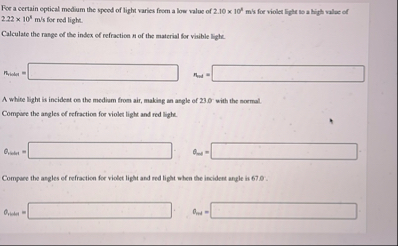 Solved For a certain optical modium the speed of light | Chegg.com