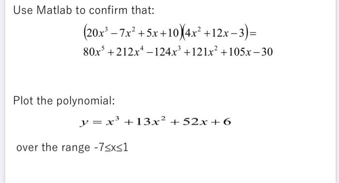 Solved Use Matlab to confirm that: | Chegg.com