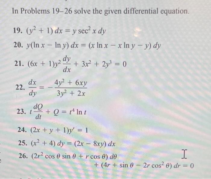 Solved In Problems 19–26 solve the given differential | Chegg.com