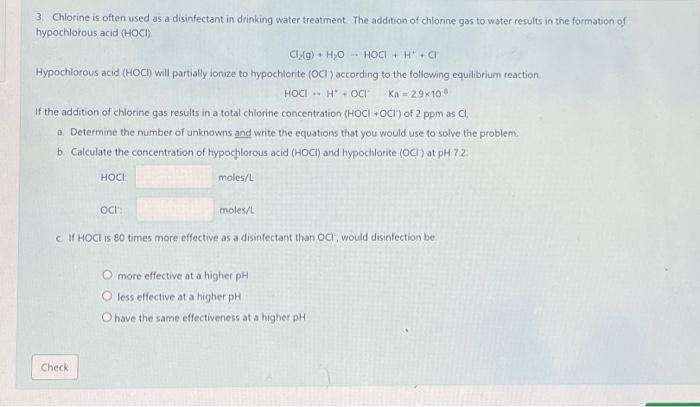 Solved 3. Chlorine is often used as a disinfectant in | Chegg.com