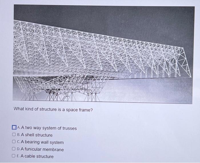 Solved What kind of structure is a space frame? A. A two way | Chegg.com