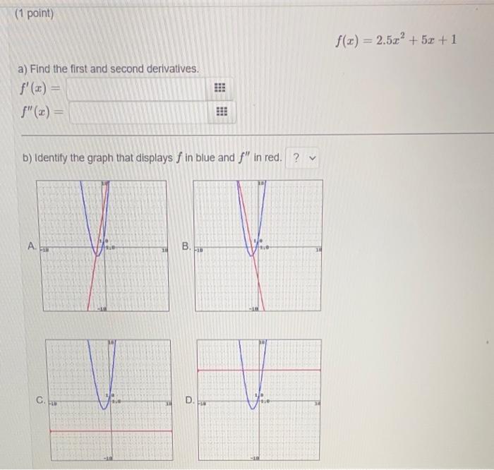 Solved (1 point) f(x)=2.5x2+5x+1 a) Find the first and | Chegg.com
