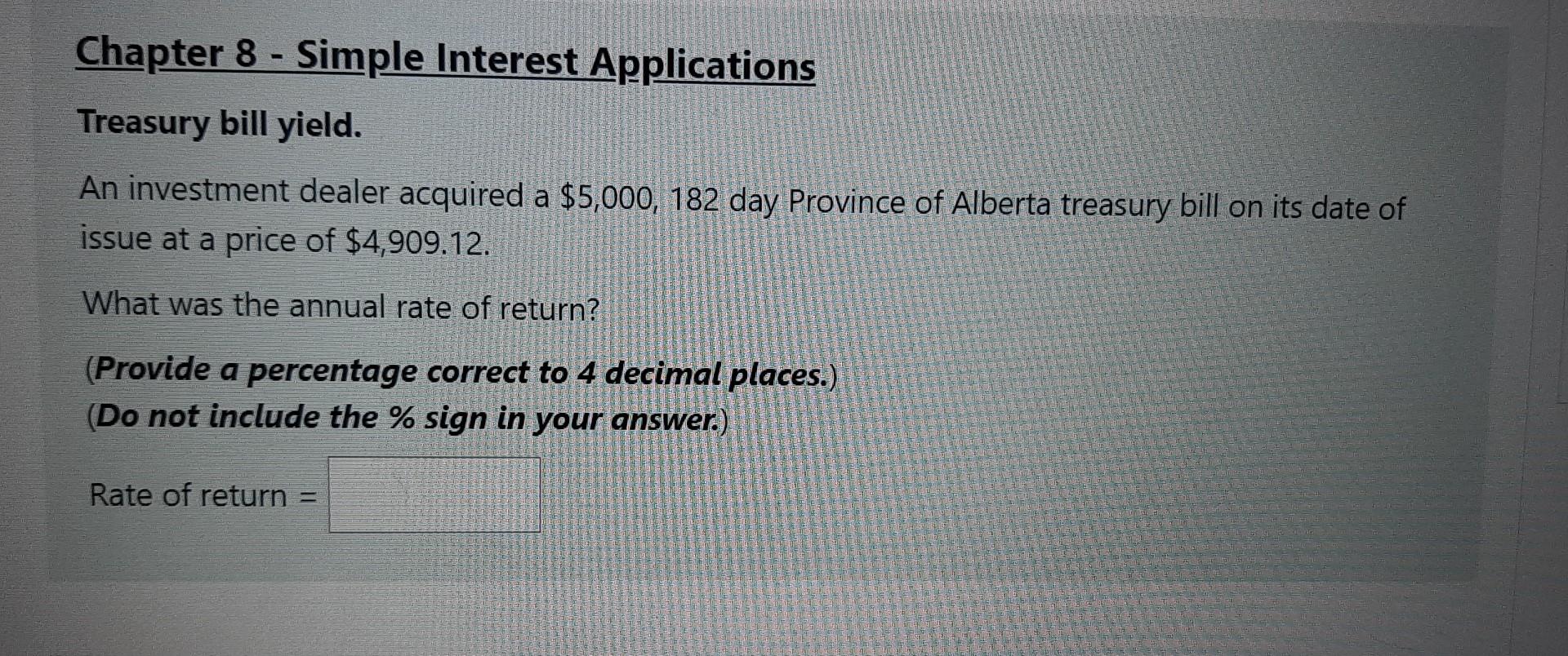 Solved Chapter 8 - Simple Interest Applications Treasury | Chegg.com