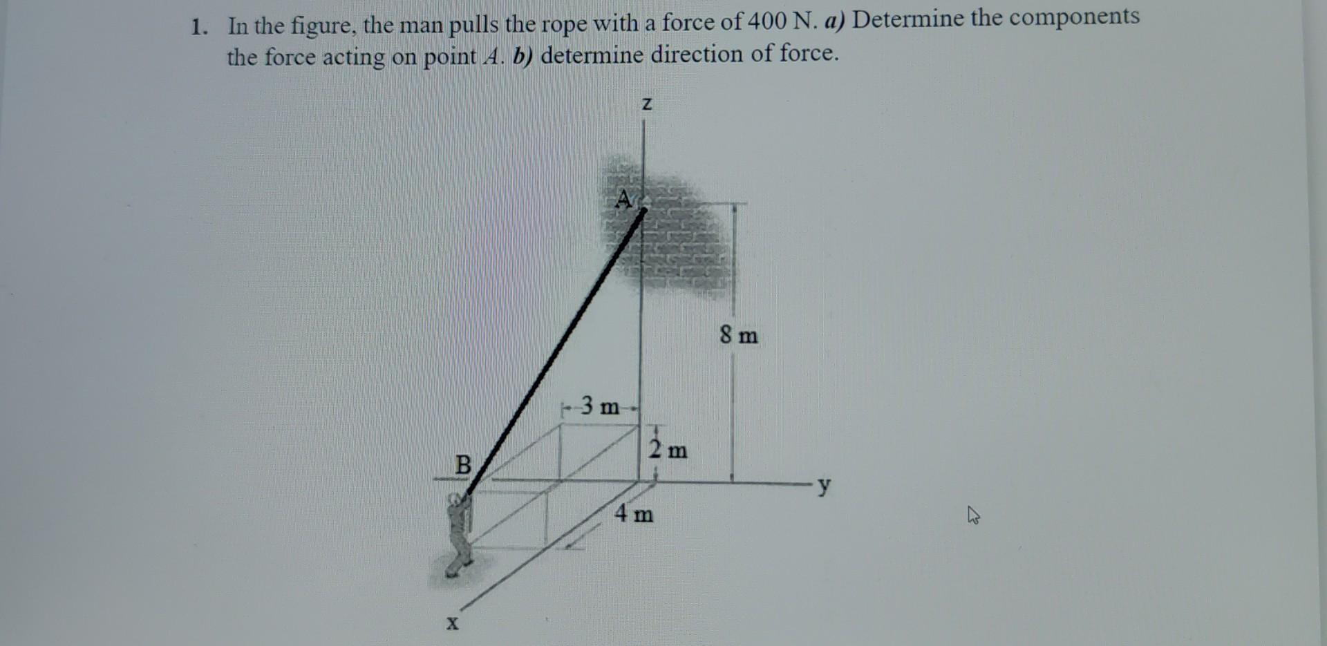 Solved 1. In the figure, the man pulls the rope with a force | Chegg.com