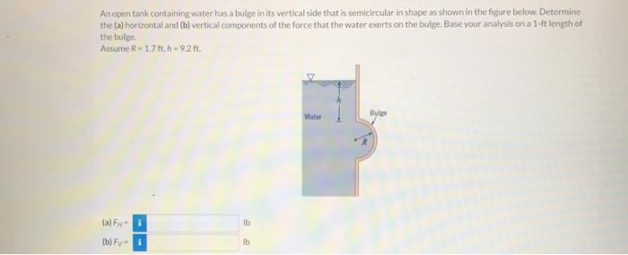 Solved An open tank containing water has a bulge in its | Chegg.com