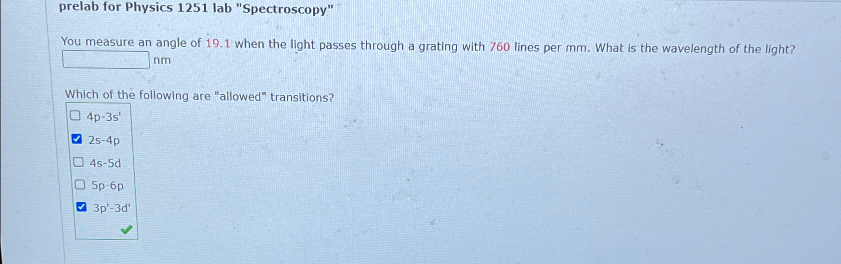 Solved prelab for Physics 1251 ﻿lab "Spectroscopy"You | Chegg.com