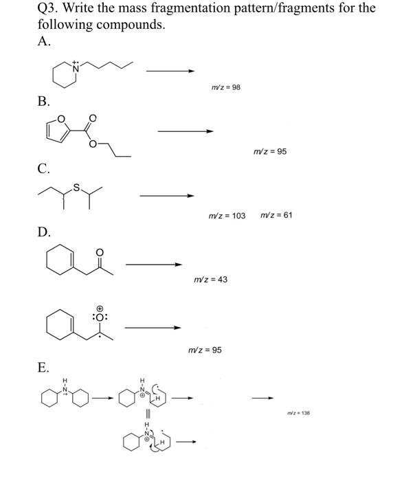 Solved Q3. Write the mass fragmentation pattern/fragments | Chegg.com