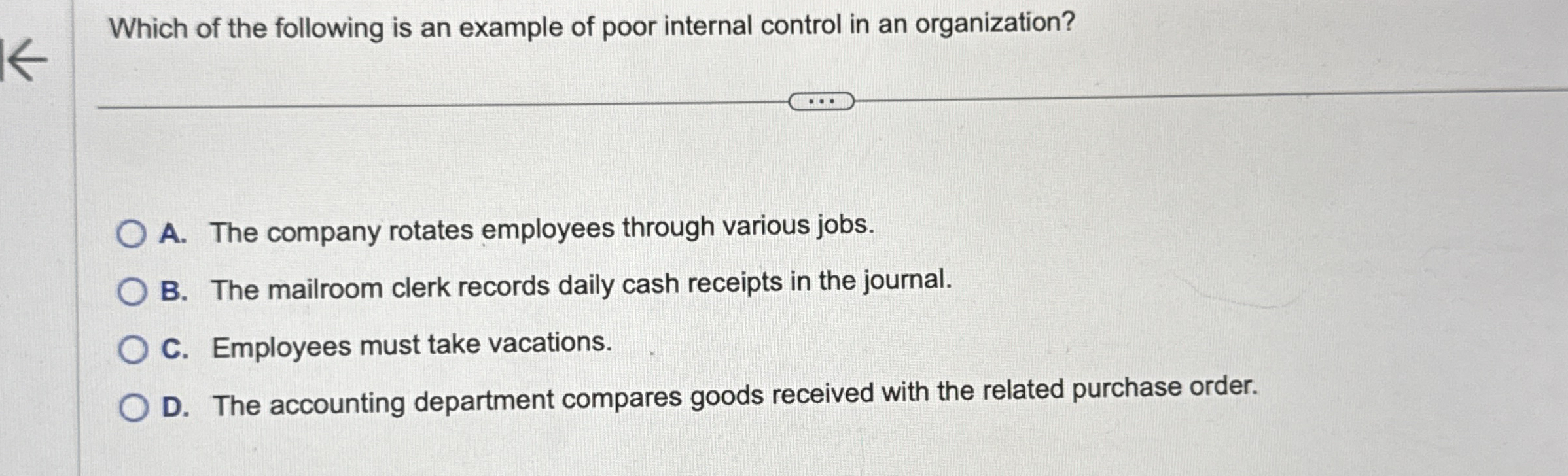 Solved Which of the following is an example of poor internal | Chegg.com