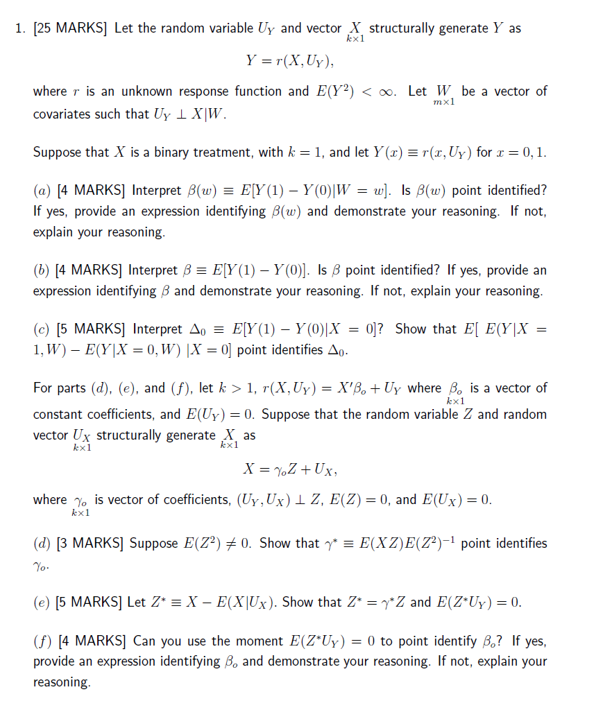 Solved [25 ﻿MARKS] ﻿Let the random variable UY ﻿and vector | Chegg.com