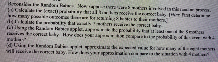 Solved Reconsider the Random Babies. Now suppose there were | Chegg.com