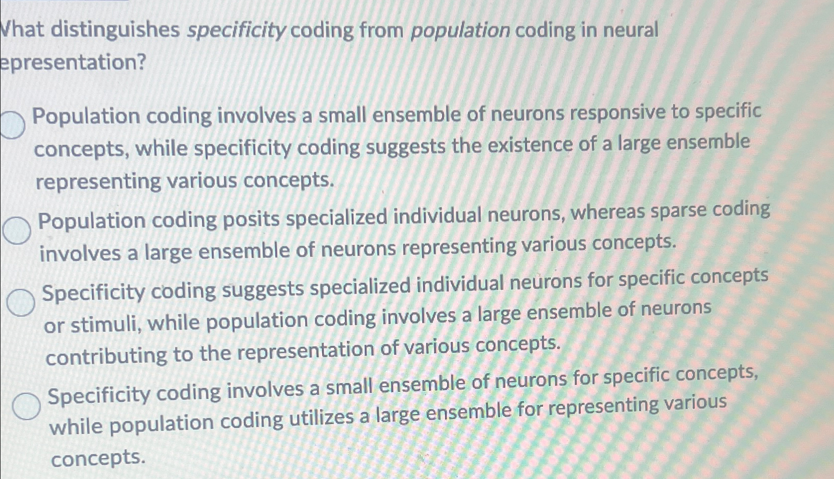 Solved Vhat Distinguishes Specificity Coding From Population