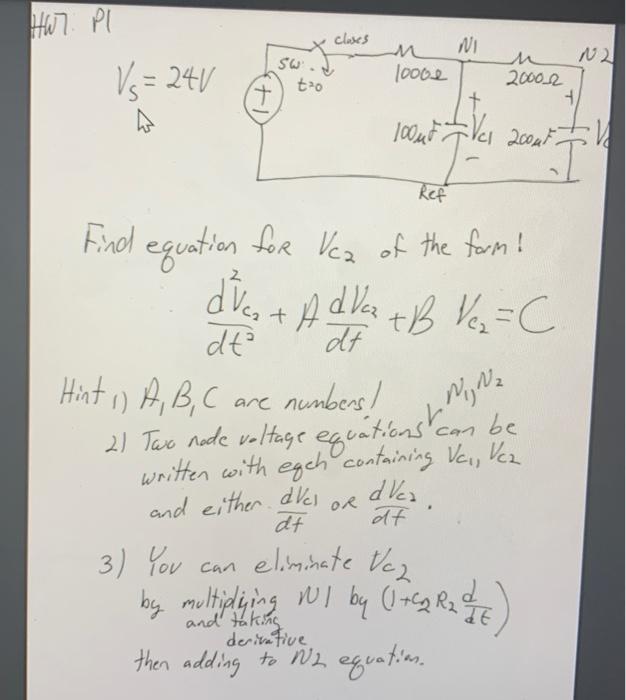 Solved Vs=24 V Find equation for Vc2 of the form! | Chegg.com