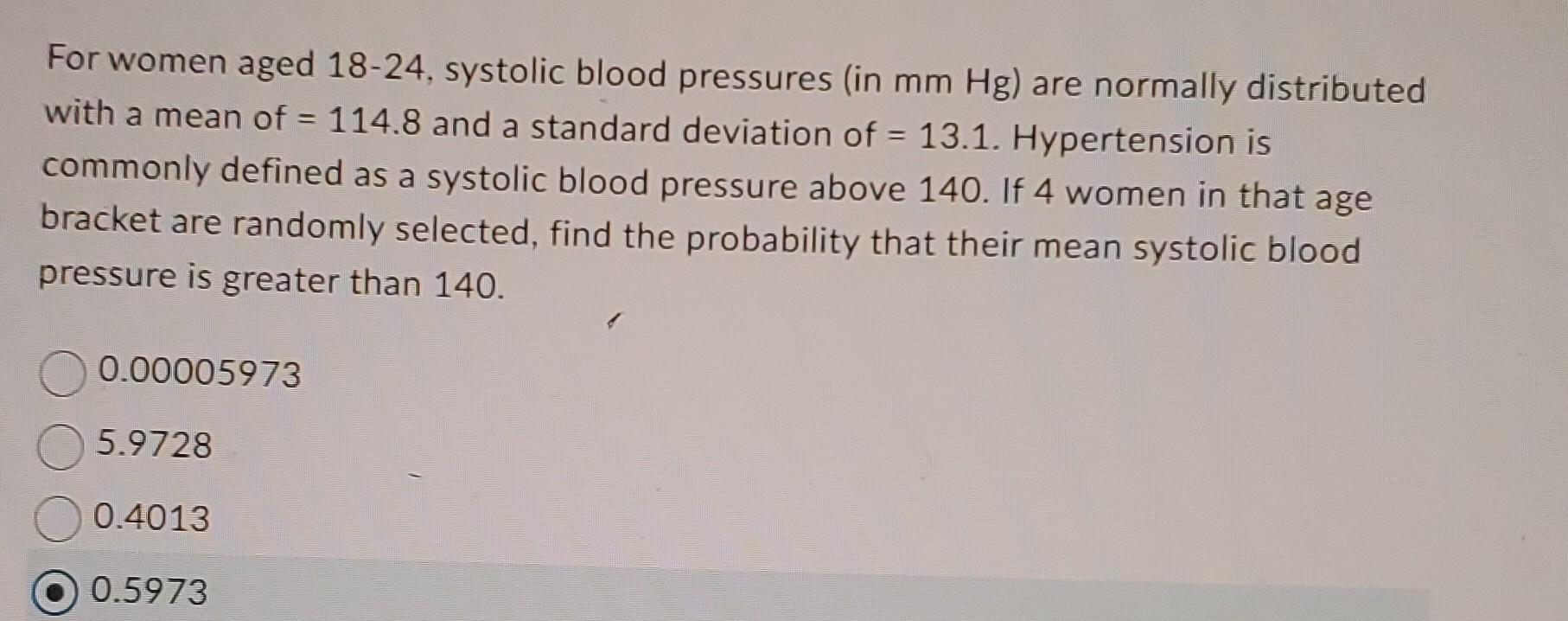 Solved For women aged 18−24, systolic blood pressures (in | Chegg.com