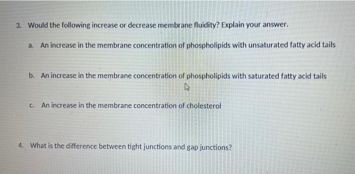 Solved 3. Would the following increase or decrease membrane | Chegg.com