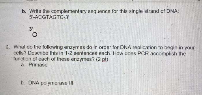 Solved b. Write the complementary sequence for this single | Chegg.com